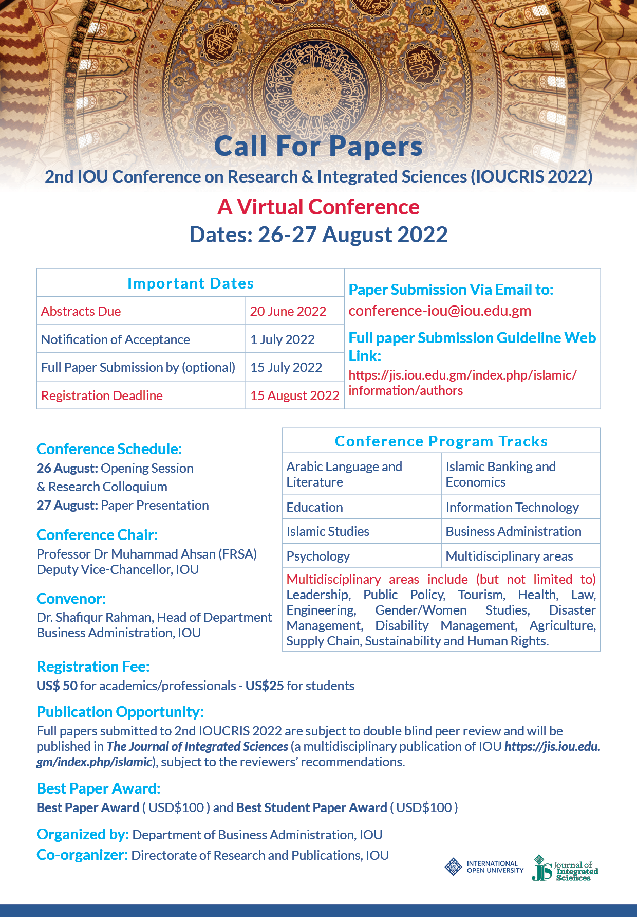 IOU Conference on Research and Integrated Sciences IOUCRIS 2022: Call ...